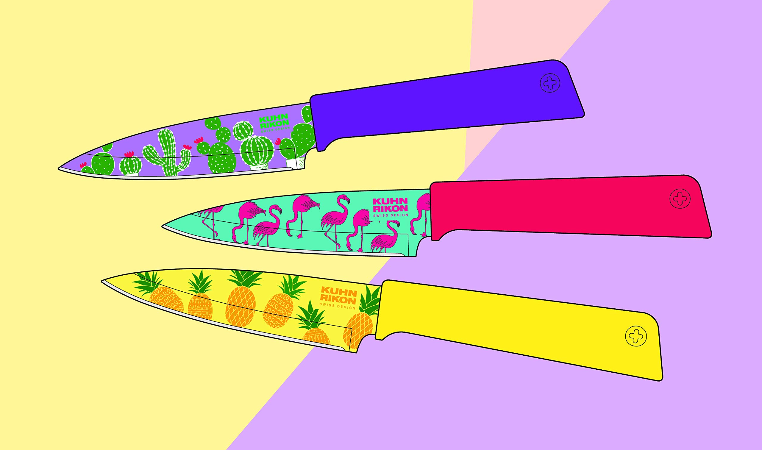 KUHN RIKON Tropics Pineapple Colori+ Non-Stick Straight Paring Knife with Safety Sheath, Stainless Steel