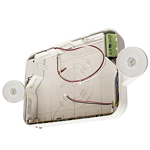 LFI Lights | Compact Combo Red Exit Sign with Emergency Lights | White Housing | All LED | Two Adjustable Round Heads | Hardwired with Battery Backup | UL Listed | (1 Pack) | COMBOJR-R