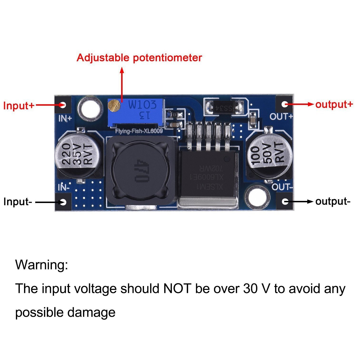 HiLetgo 5pcs XL6009 Boost Module DC-DC Adjustable Module DC3.0-30V to DC5-35V Output Voltage Power Converter Circuit Board Module 400KHz