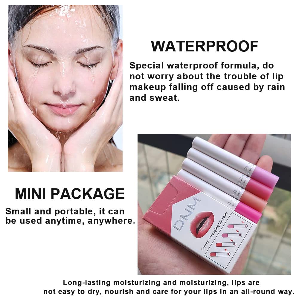 BINGBRUSH 4Pcs Color Changing Lipstick,Smoke Pipe PH Mood Long Lasting Labiales Lip Care Moisturizer Lip Balm Korean Magic Lip Gloss Tinted Stain Makeup Set for Women