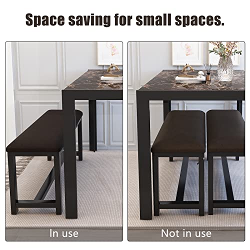DKLGG Dining Room Table Set for 4, Faux Marble Kitchen Table with 2 PU Leather Upholstered Dining Benches, Upgrade Dinner Table Set for 4-6, Kitchen & Dining Room Tables for Small Space Apartment