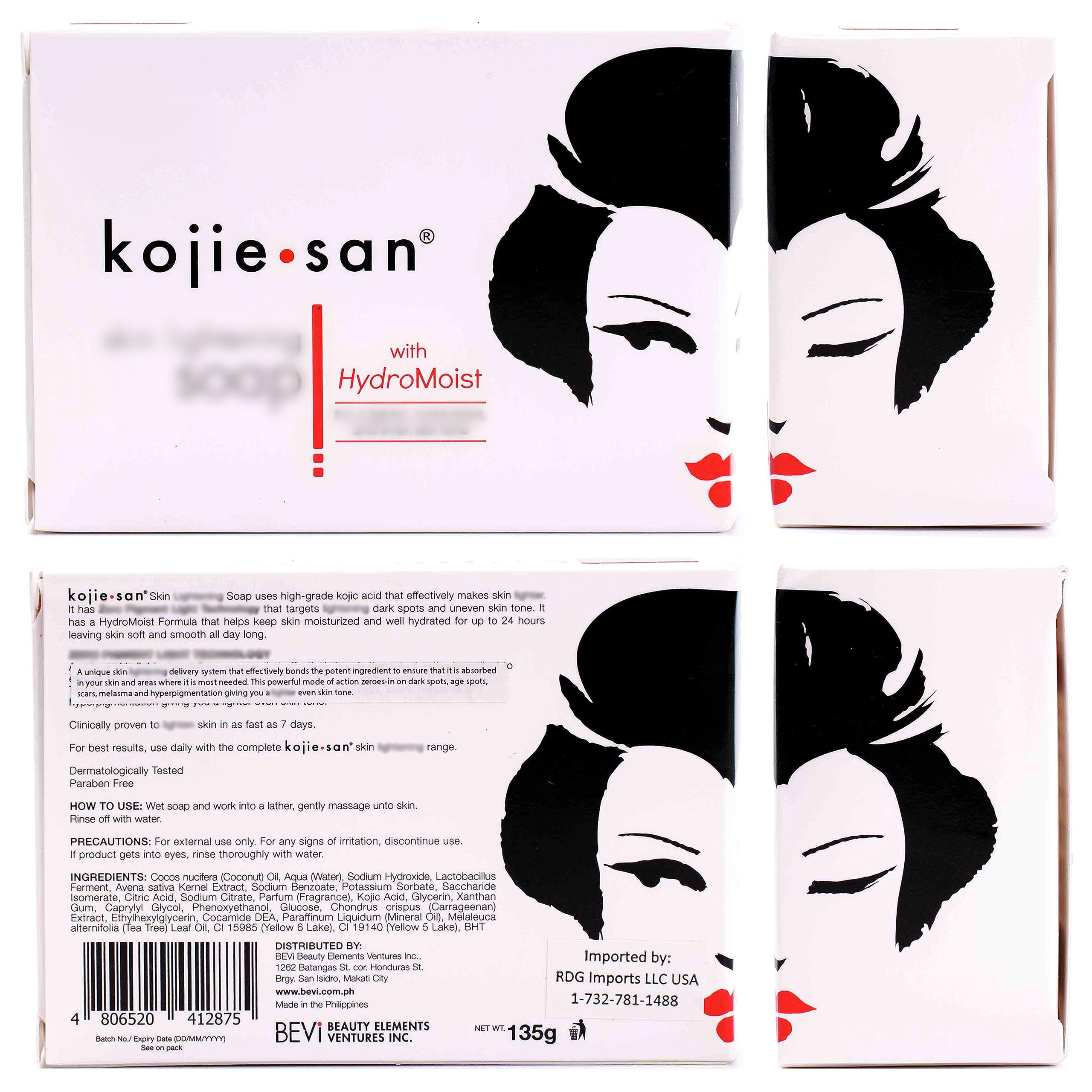 Kojie San Skin Brightening Soap - Original Kojic Acid Soap that Reduces Dark Spots, Hyperpigmentation, & Scars with Exfoliating Soap Net Included β 135g x 6 Bars