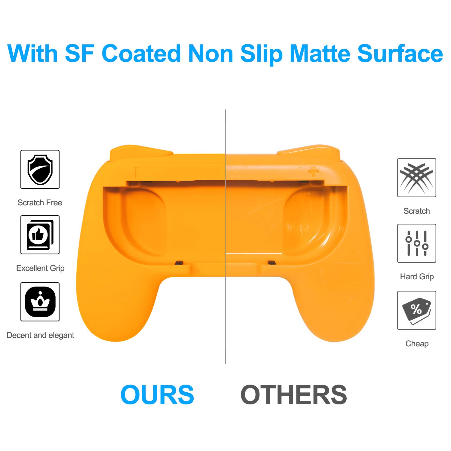 FASTSNAIL Grips Compatible with Nintendo Switch for Joy Con & OLED Model for Joycon, Wear-resistant Handle Kit Compatible with Joy Cons Controllers, 2 Pack(Orange and Purple)