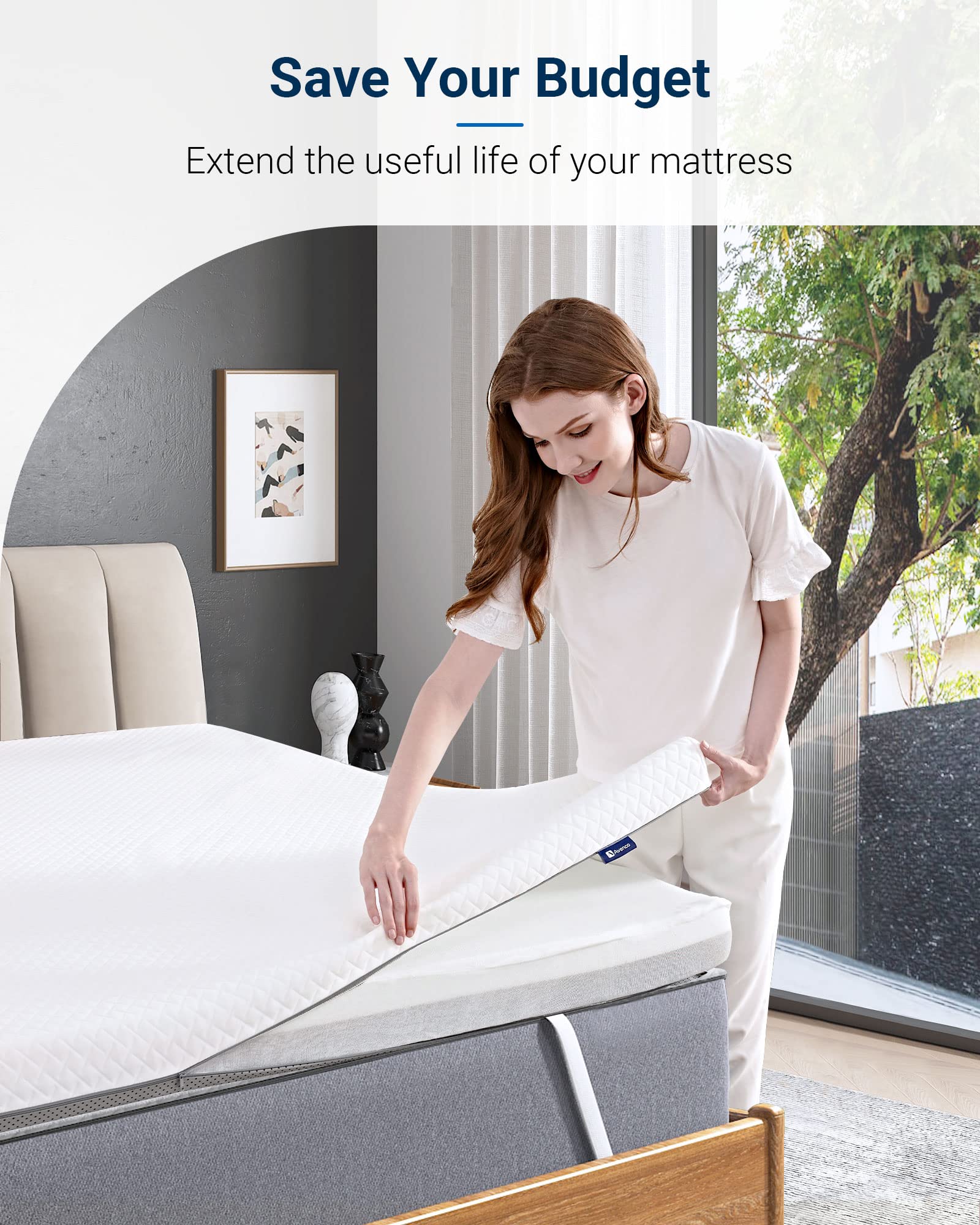 Avenco Gel Memory Foam Mattress Topper 2 Inch Twin Size Bed Topper with Removable Cover for College Dorm, Plush Feeling, CertiPUR-US Certified, White (T4FM05)