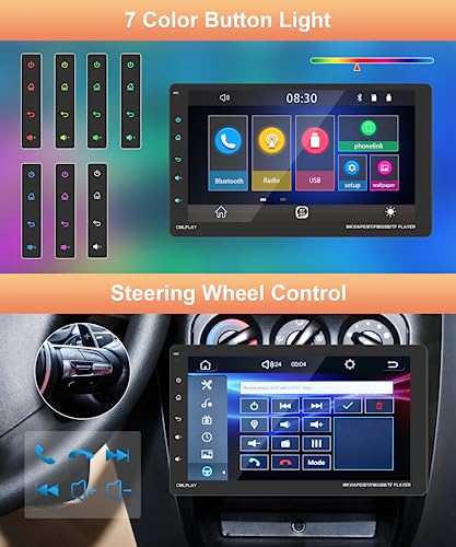 Car Stereo Single Din Apple Carplay, Rimoody 9 Inch Detachable Touch Screen Car Radio with Bluetooth Android Auto FM Radio Mirror Link TF/USB/AUX Input Car Multimedia Player + Backup Camera