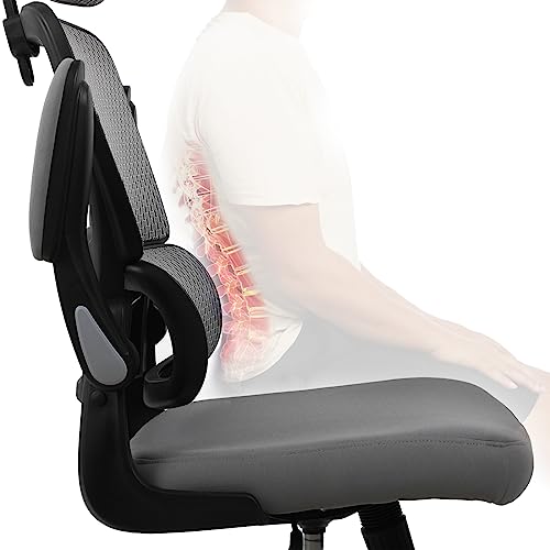 Home Office Chair Ergonomic Mesh Desk Chair with Headrest& Flip up Armrest Gaming Chair Computer Chair with Lumbar Support, Swivel Chair Executive Chairs High Back Office Chair, Grey, 1 Pack