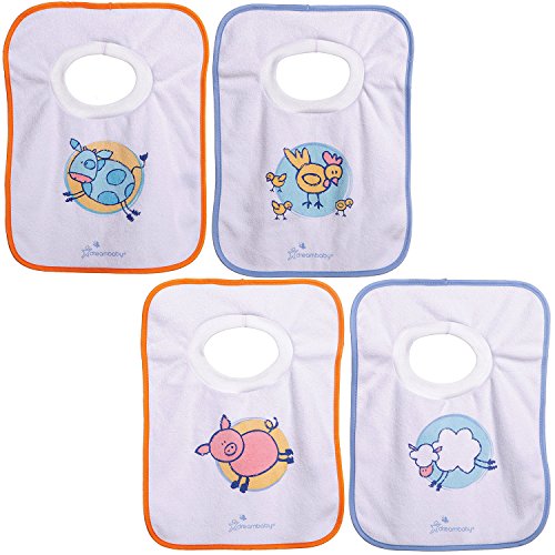 Dreambaby Terry Cloth Pullover Baby Bibs - Super Absorbent for Feeding and Drooling Toddlers - Farm Animals , 4 Count