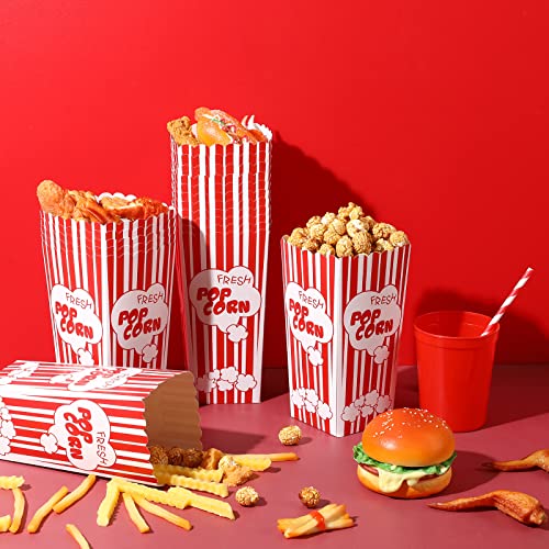 Fuutreo 120 Pack Movie Night Popcorn Box Paper Popcorn Bucket Bowl Bulk 46 oz Red and White Popcorn Bag Snack Container Holder 7.87" for Popcorn Machine Theater Carnival Circus Party Decor Supplies