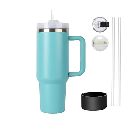 DREAMING MY DREAM 40oz Tumbler with Handle, H2.0 Tumbler Reusable Vacuum, Insulated Tumbler With Lid and Straws, Insulated Cup, Leak Resistant Lid (Lake Green)