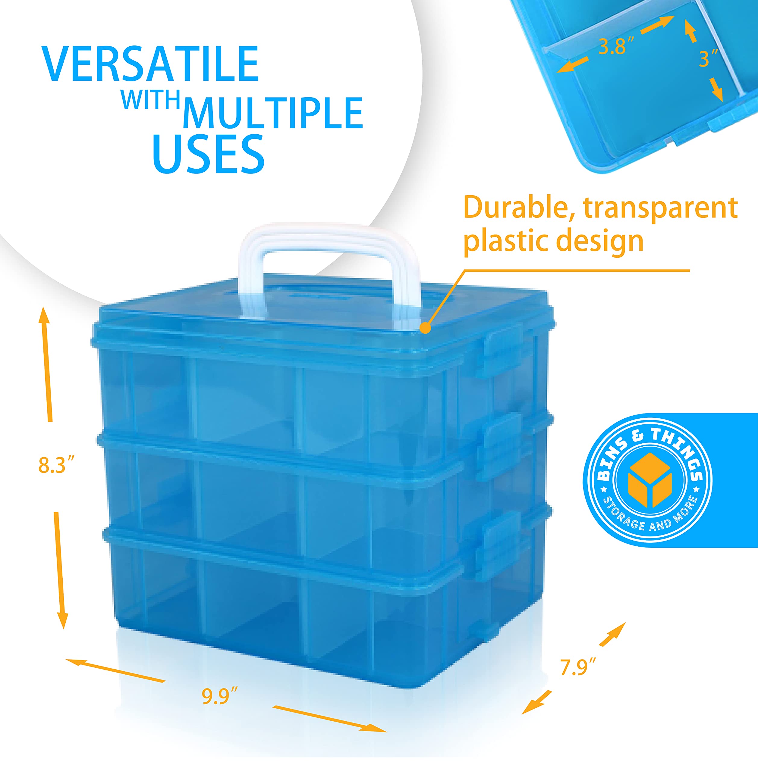 Bins & Things Stackable Toys Organizer Storage Case Compatible with BeyBlade, Hot Wheels, Lego Dimentions or Mini Toy Action Figures - Portable Adjustable Box w/Carrying Handle, Calico Critter