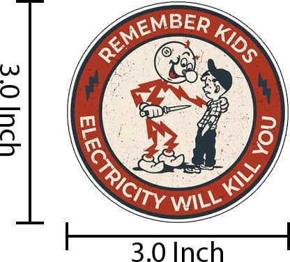 AG 4 PCS Remember Kids Electricity Will Kill You Decal Hard Hat Stickers Reddy Kilowatt Funny Electrician Mechanic Stickers, 3 Inch, Electricity Kills Sticker