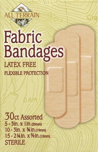 All Terrain Fabric Bandages, Latex-Free Flexible Protection, 30 Count, Assorted Sizes, Sterile
