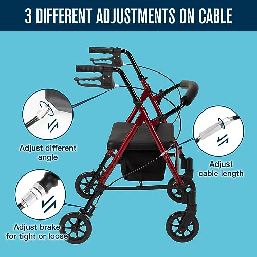 FVRITO Brake Handle with 41'' Cable Assembly Replacement for Medline Lumex 4-Wheel Folding Drive Rollator Rolling Walker Transport Wheelchair Mobility Knee Walkers Senior Medical Accessories