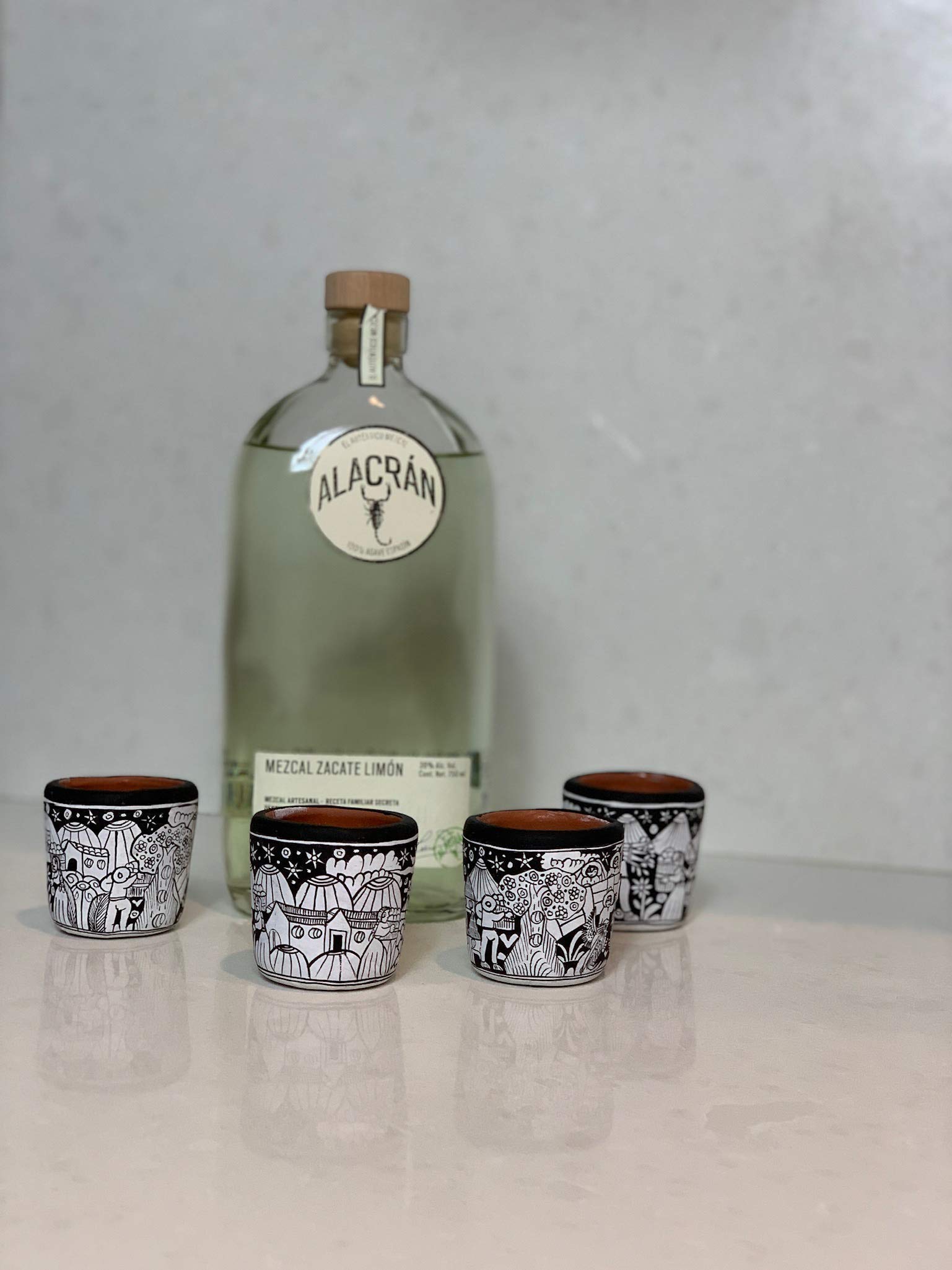 Authentic Clay Tequila - Mezcal Shot Glass Set (Pack-4, Black)