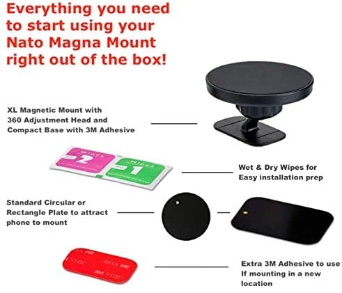 Nato Magna Mount Original [2 Pack] Universal Magnetic Cell Phone Mount for use on Any Cell Phones or Tablet - [ Super Strong Magnet ] [ VHB Auto Adhesive Mounting ] [ 360° Rotation ]