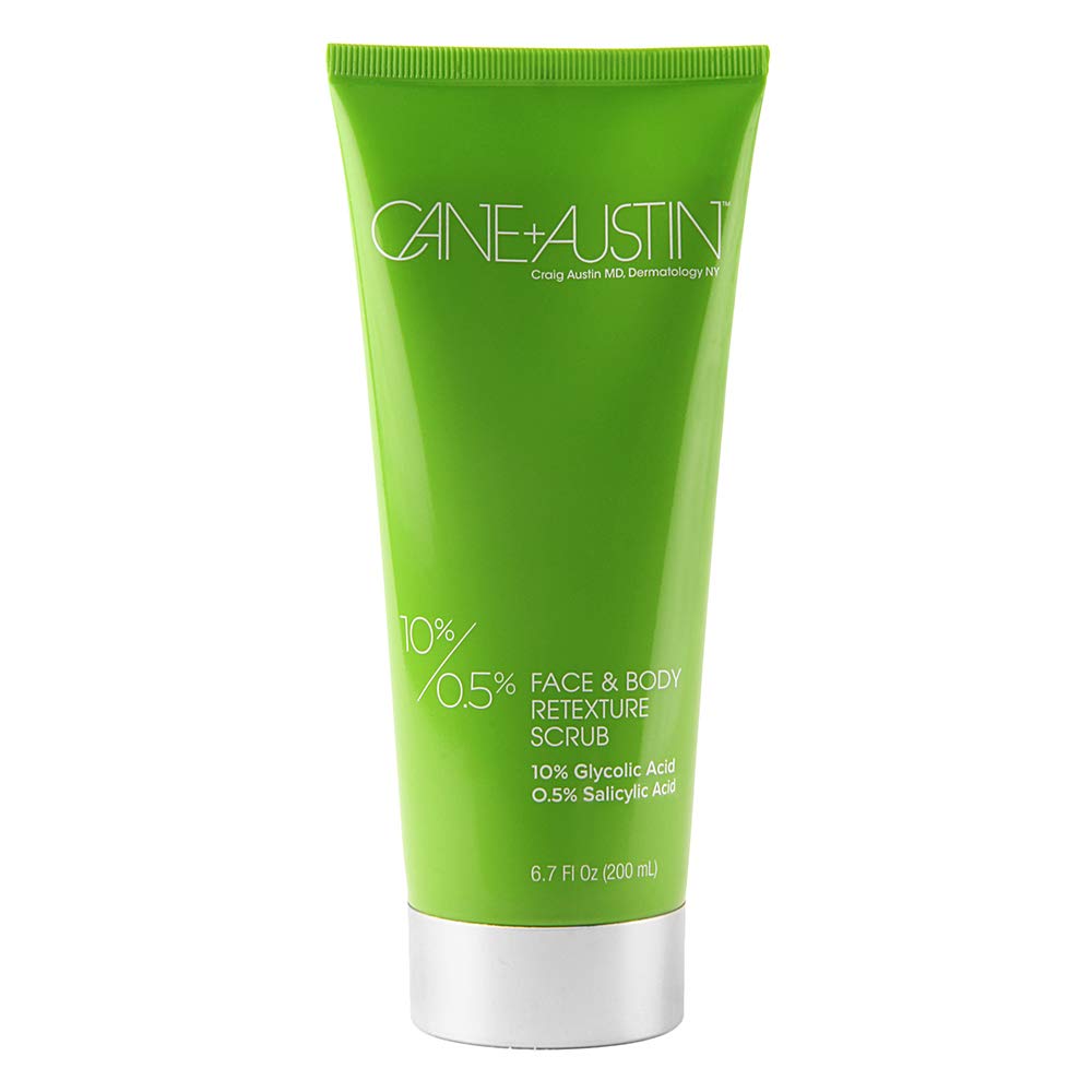 CANE + AUSTIN Face + Body Glycolic Acid Scrub Treatment, Exfoliating Cleanser with AHA to Hydrate, Smooth & Clarify Skin, For use on Combination and Oily Skin, 6.7 fluid ounce