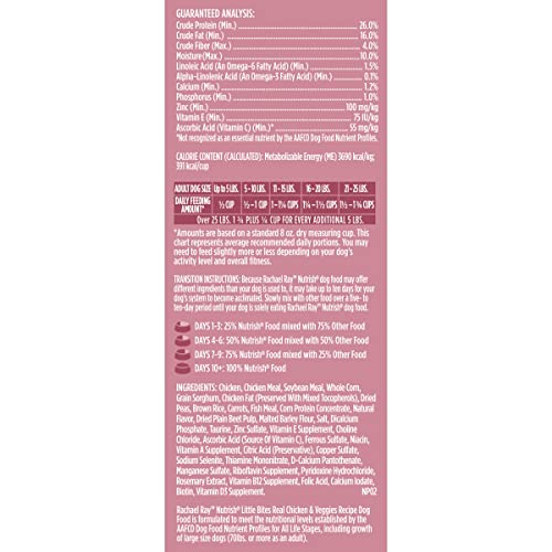 Rachael Ray Nutrish Little Bites Dry Dog Food, Chicken & Veggies Recipe for Small Breeds, 14 Pounds