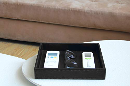 HofferRuffer Faux Leather Vanity Tray, Elegant Desktop Storage Organizer, Decorative Catchall Perfume Tray, Bathroom Valet Tray, Nightstand or Dresser Organizer, Black, 10.2 x 8.4 x 1.8 inches