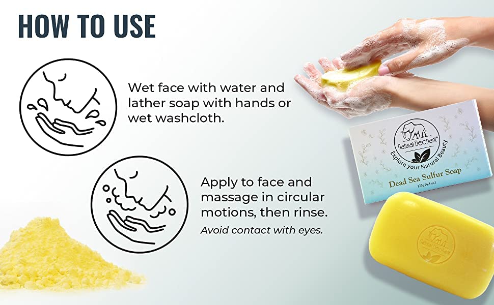 Natural Elephant Dead Sea Sulfur Soap 4.4 oz with Dead Sea Salt, Aloe Vera, Sulphur Face and Body Bar for All Skin Types Single 4.4 oz (125 g) Soap