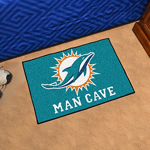 FANMATS 14325 Miami Dolphins Man Cave Starter Mat Accent Rug - 19in. x 30in. | Sports Fan Home Decor Rug and Tailgating Mat