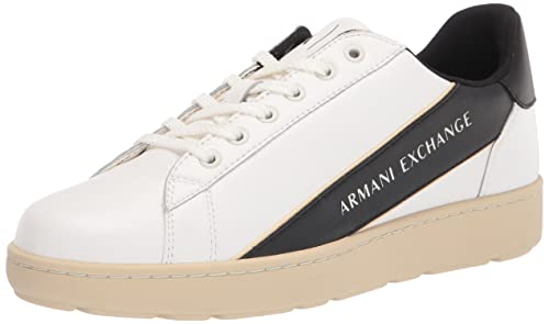 A|X Armani Exchange Men's Elevated Stripe Logo Colorblock Action Leather Sneaker, White/Black, 8.5