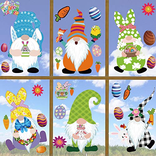 DmHirmg Easter Window Clings, Upgraded Static Easter Window Sticker, Easter Decorations Window Clings Stickers Decal,Cute Bunny Radish Eggs Carrot Decals for Kids School Office Home Glass Decals for Easter Home Party Decorations Supplies 9 Sheets