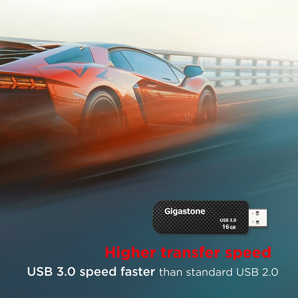 Gigastone Z30 16GB USB 3.2 Gen1 Flash Drive, Capless Retractable Design Pen Drive, Carbon Fiber Style Thumb Drive, Reliable Performance & Durable, USB 2.0 / USB 3.0 / USB 3.1 Interface Compatible