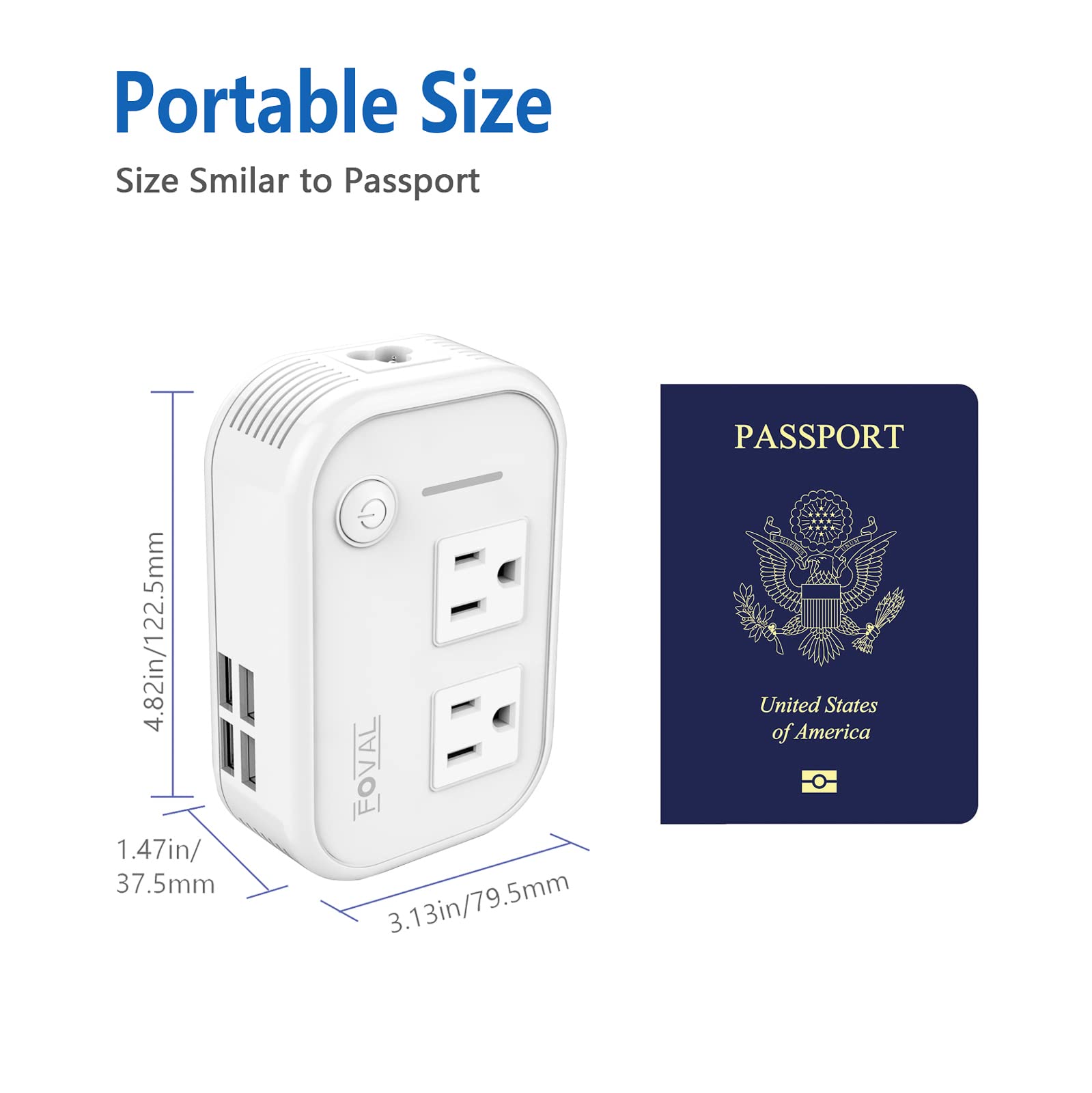 FOVAL Power Step Down 220V to 110V Travel Voltage Converter International Power Adapter for Hair Straightener/Curling Iron with 4-Port USB Charging US/UK/AU/IT/EU Universal Plug Adapter White
