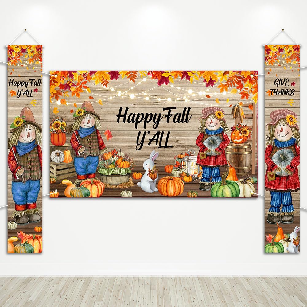 Avezano Give Thanks Banner 3Pcs Thanksgiving Happy Fall Porch Banners Fall Party Thanksgiving Decorations Indoor Outdoor