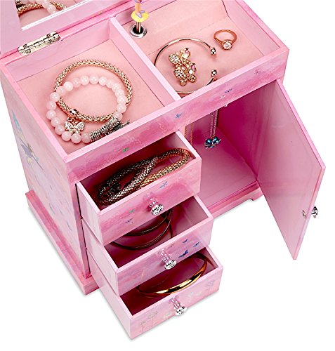 Jewelkeeper Musical Box with 3 Pullout Drawers, Fairy and Flowers Design, Dance of the Sugar Plum Fairy Tune
