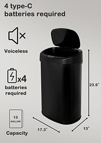 BIQWBIC 50L/13Gal Automatic Trash Can for Home and Kitchen, Large Stainless Steel Kitchen Trash Can Motion Sensor Garbage Can Fingerprint-Resistant Trash Cans, Soft Close Lid (Black)