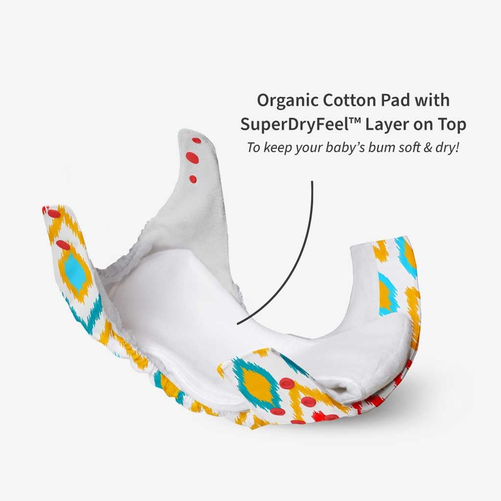 SuperBottoms New UNO Freesize Cloth Diaper, Cloth Diaper for Babies 0 to 3 Years, Washable & Reusable Cloth Diaper, Comes with Cloth Diaper Insert, 1 Diaper and 1 Organic Cotton Soaker