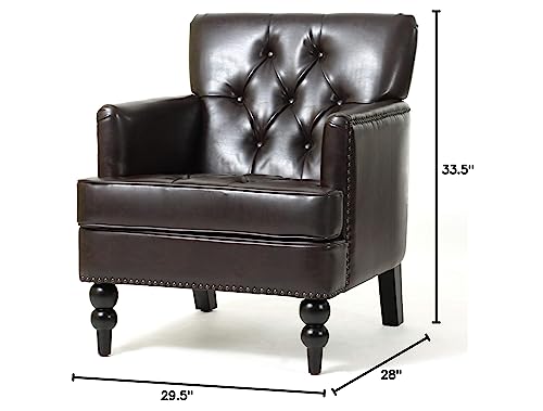 Christopher Knight Home Malone Leather Club Chair, Brown 28D x 29.5W x 33.5H Inch