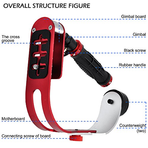AFUNTA Pro Handheld video DSLR Camera Stabilizer Steady Compatible GoPro Cannon Nikon Sony Camera Cam Camcorder DV Smartphone up to 2.1 lbs with Smooth Pro Steady Glide -Red/Silver/Black