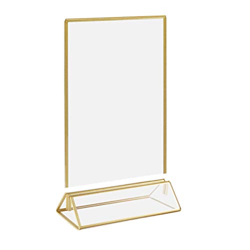 HIIMIEI Acrylic Gold Sign Holder, 5x7 Gold Acrylic Picture Frames Clear Double Sided Menu Holder for Wedding Table Number 6 Pack