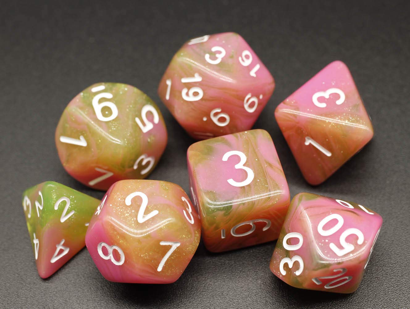 DND Dice Polyhedral 7-Die Dice Set for D&D Dungeons & Dragons Role Playing Gaming Glitter dice(Pink Green)…