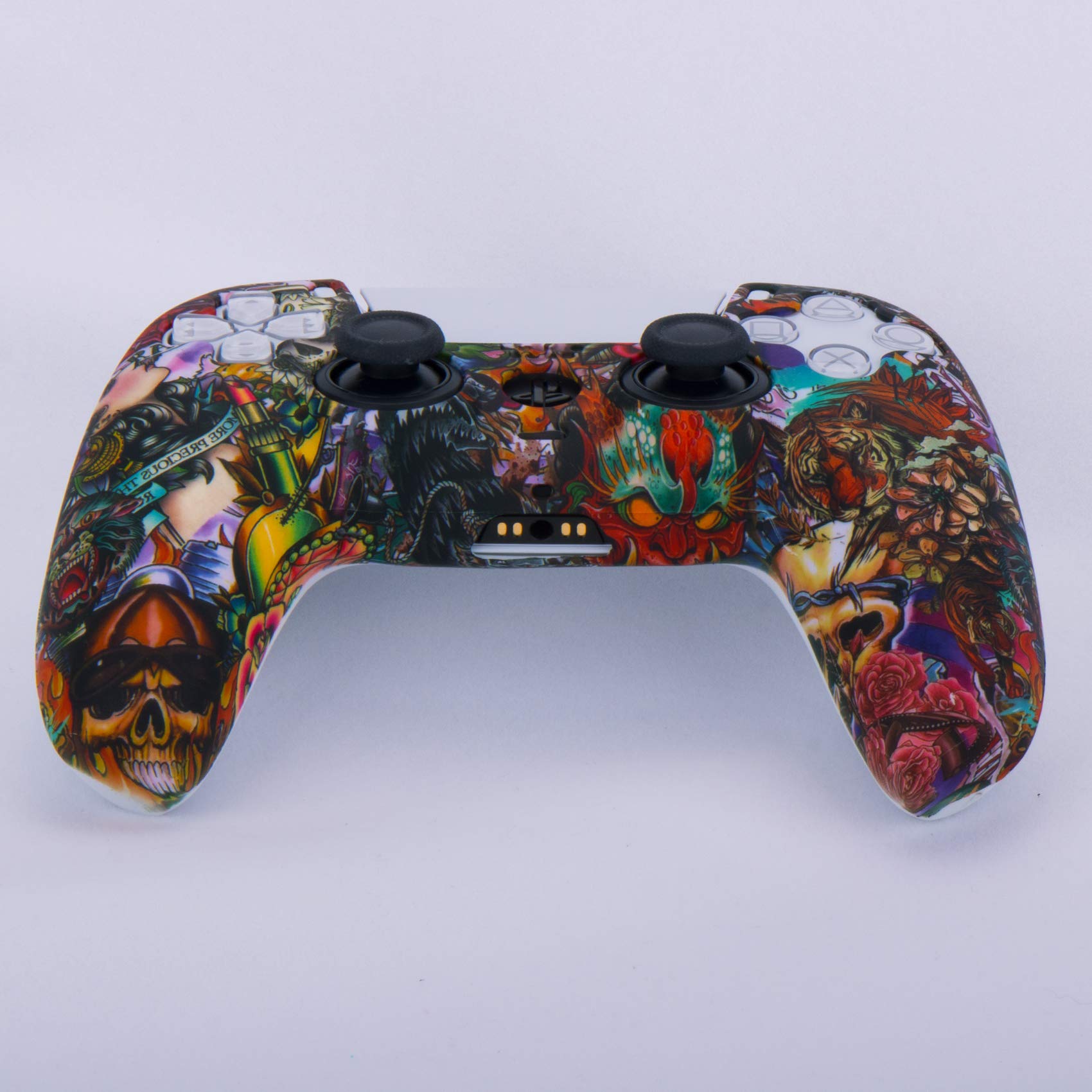 9CDeer 1 Piece of Silicone Transfer Print Protective Thick Cover Skin + 6 Thumb Grips for PlayStation 5 / PS5 Controller Monsters