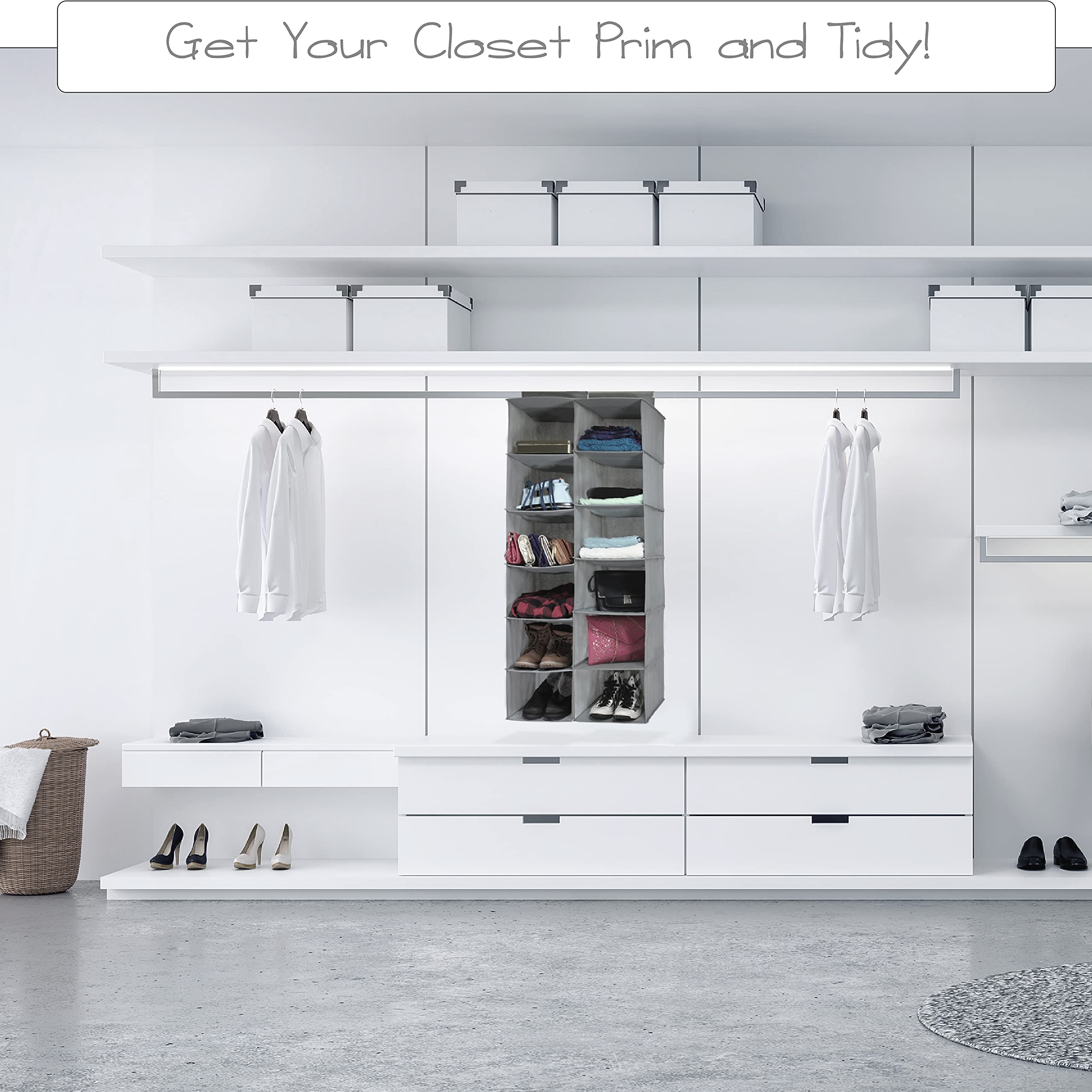 Mighty Tidy Home 12-Shelf Hanging Closet Storage 2-Pack Combo | Extra Thick and Sturdy | 2-Pack Combo, 12 Shelves Total | Space Saving Storage Holder for Wardrobe Closet (Grey)