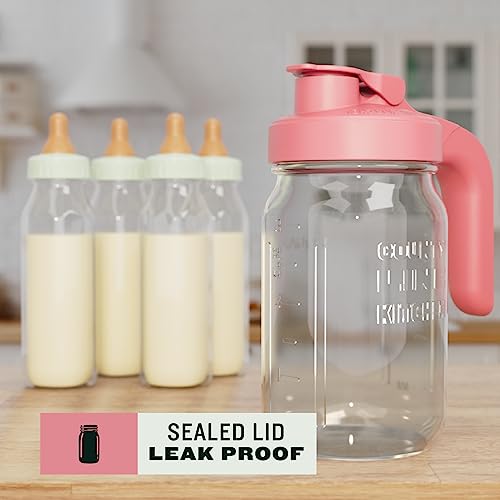 County Line Kitchen Breast Milk Pitcher for Fridge - Wide Mouth, 1 Quart (32 oz) Mason Jar - Heavy Duty Breastmilk Storage Container, Leak Proof, Sturdy - Baby Formula Mixer Pitchers