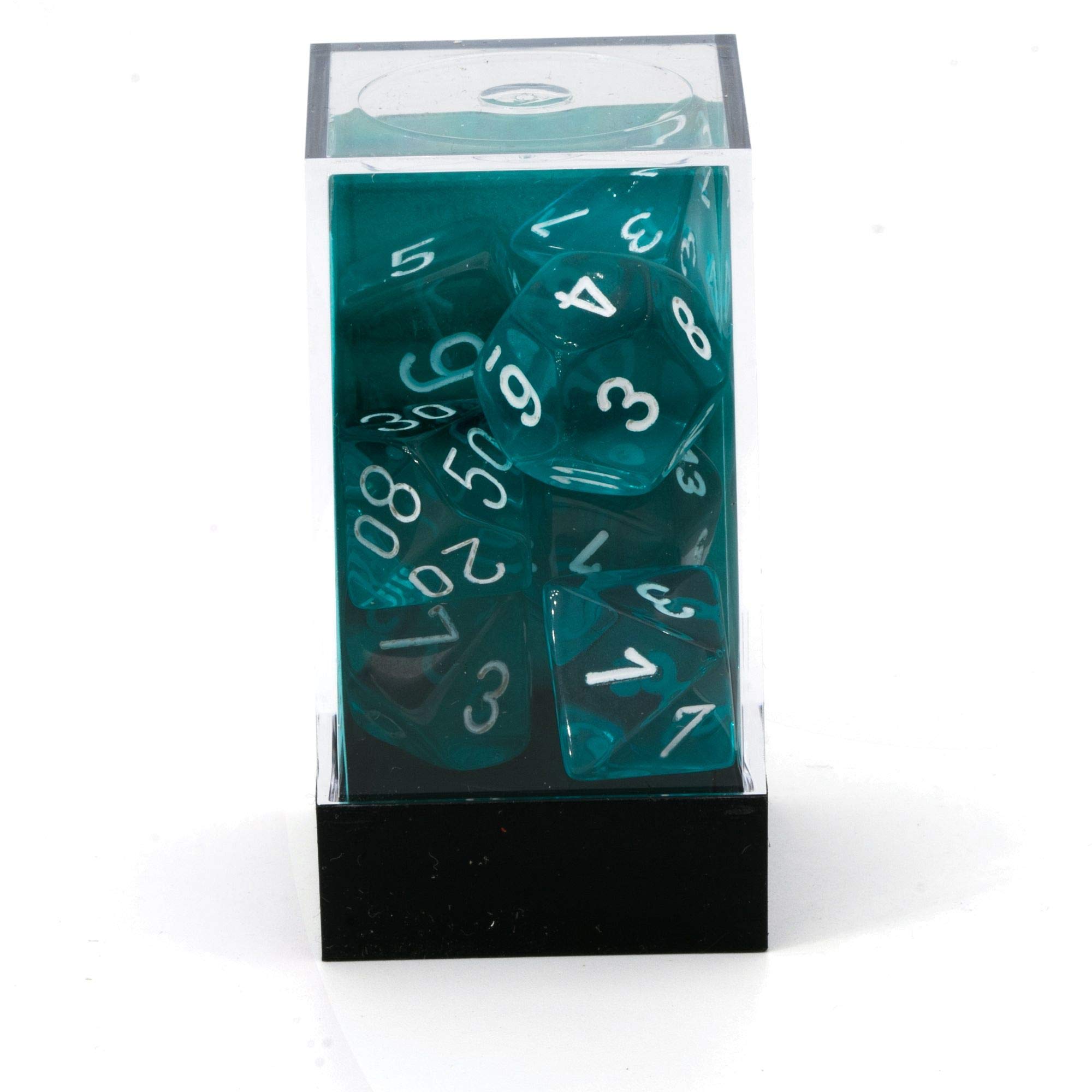 DND Dice Set-Chessex D&D Dice-16mm Translucent Teal and White Plastic Polyhedral Dice Set-Dungeons and Dragons Dice Includes 7 Dice - D4 D6 D8 D10 D12 D20 D%, Various (CHX23085)
