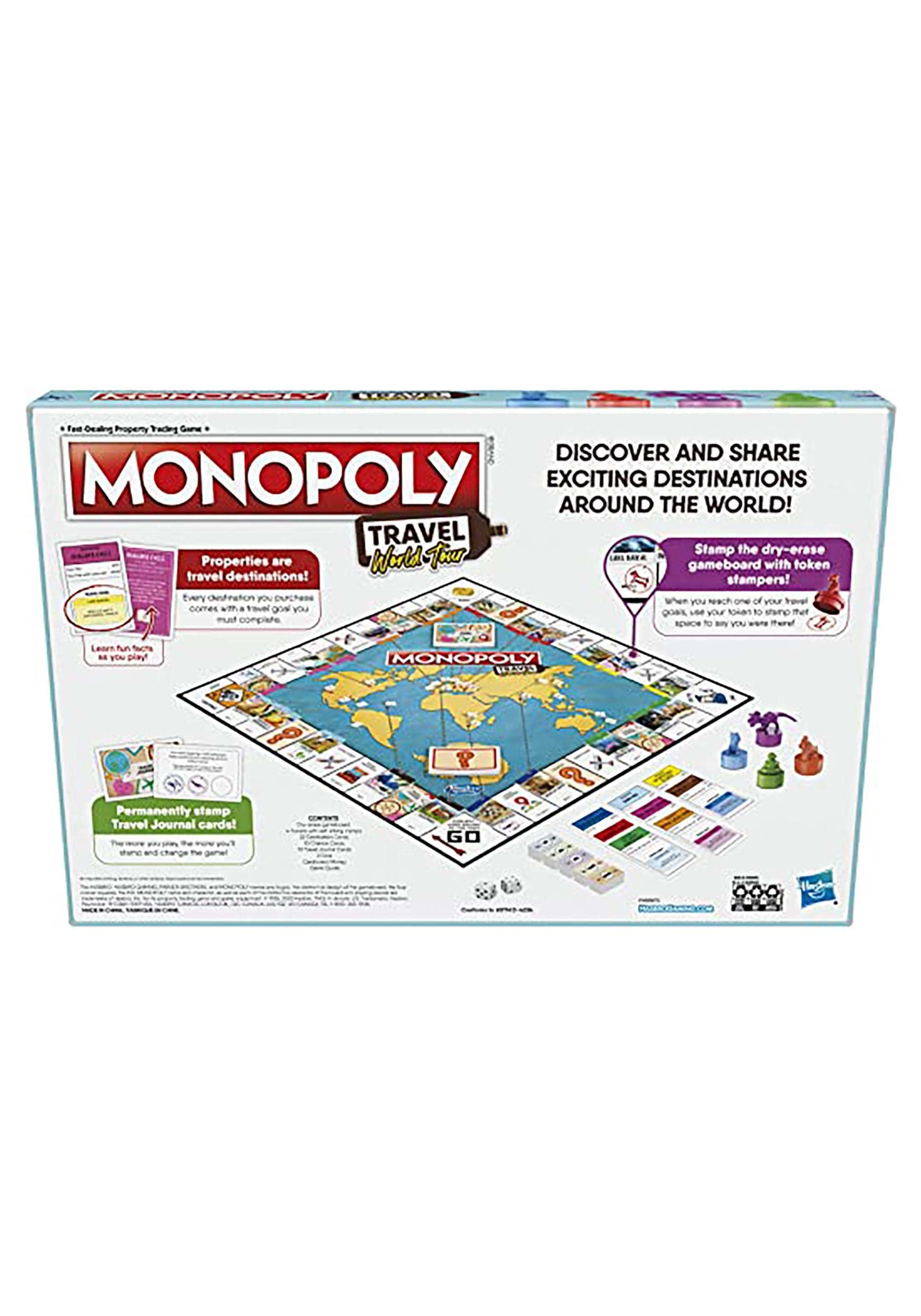 Hasbro Gaming Monopoly World Tour Board Game with Token Stampers and Dry-Erase Gameboard for Family Game Night