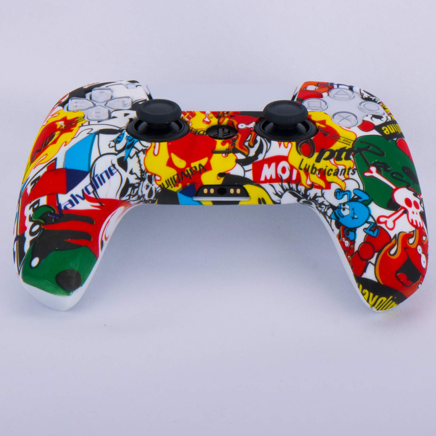 9CDeer 1 Piece of Silicone Transfer Print Protective Thick Cover Skin + 6 Thumb Grips for Playstation 5 / PS5 Controller Skulls