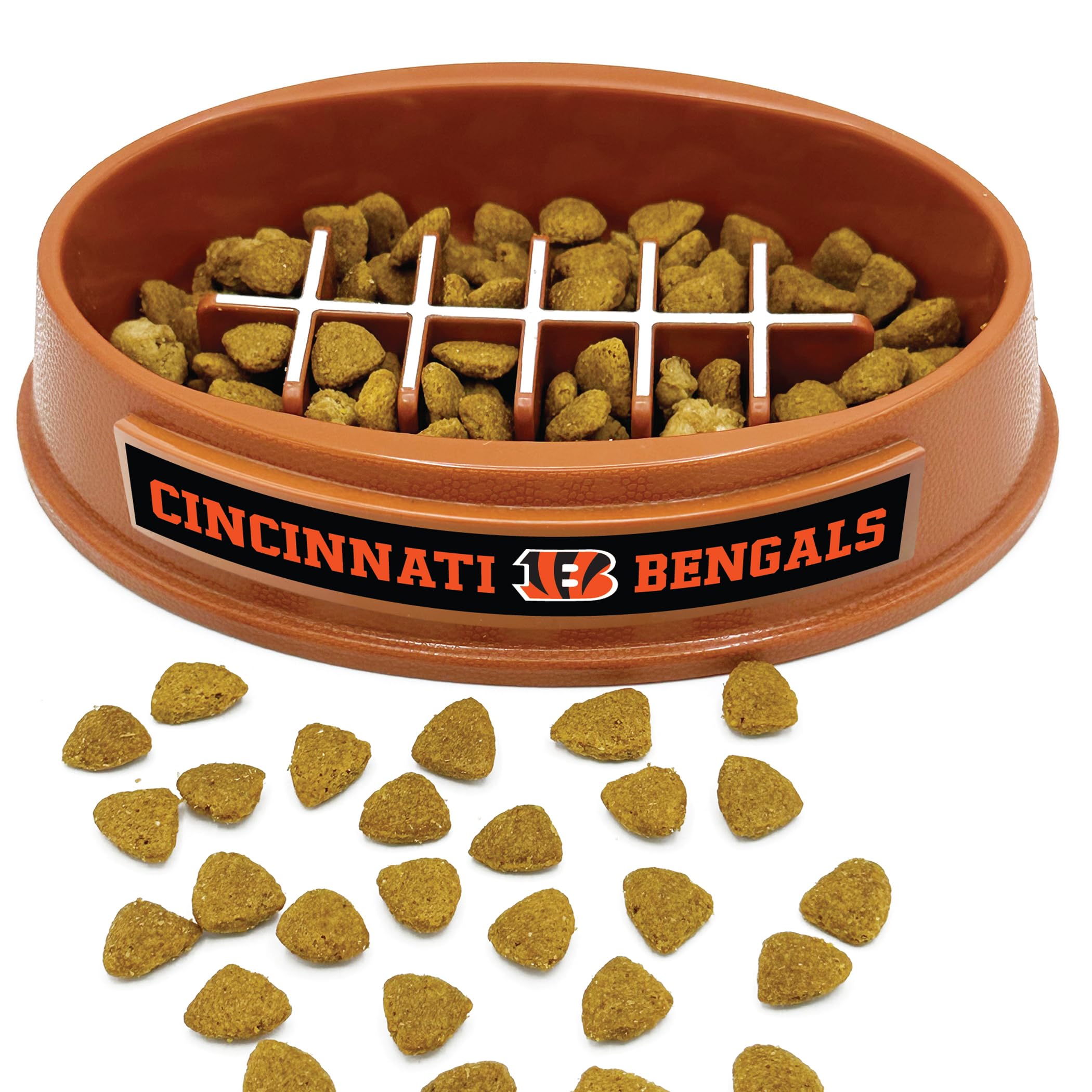 NFL Super-Bowl - Cincinnati Bengals Slow Feeder Dog Bowl. Football Design Slow Feeding Cat Bowl for Healthy Digestion. Non-Slip Pet Bowl for Large & Small Dogs & Cats