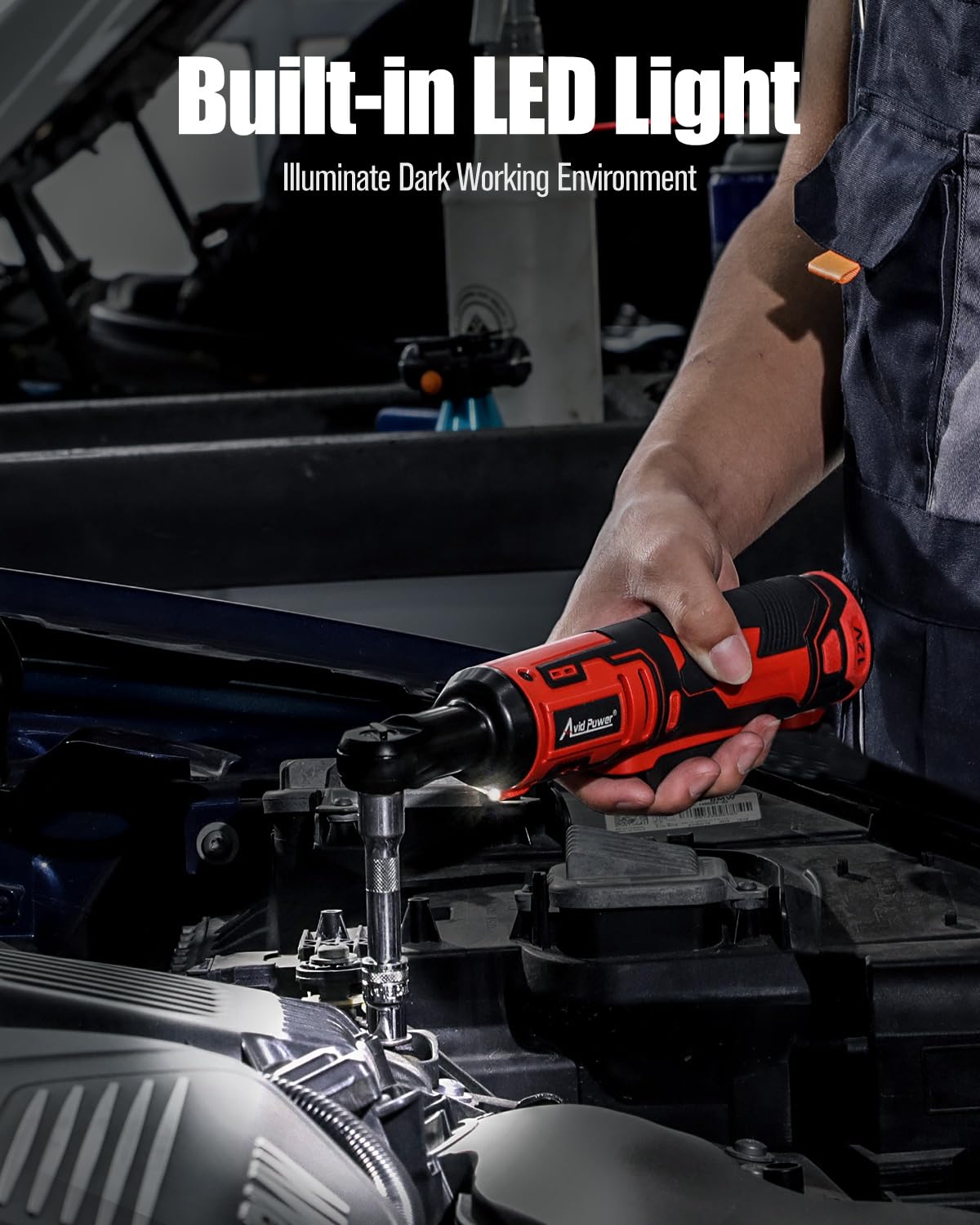 AVID POWER Cordless Electric Ratchet Wrench 3/8", 44.2 Ft-lbs 12V Power Ratchet Wrench Kit w/Two 2.0Ah Batteries, 1-Hour Fast Charger, Variable Speed and 10 Sockets