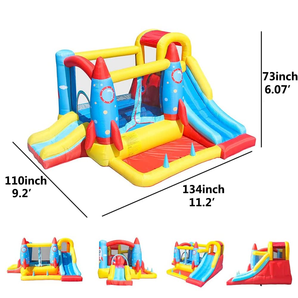 Doctor Dolphin Inflatable Rocket Bounce House with Blower,Inflatable Bouncy House for Kids Outdoor,Toddle Jumping Bounce House with Slide for Backyard Party