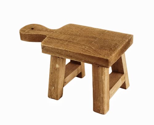 Farmhouse Wood Stool Pedestal Stand - Versatile Decorative Riser for Home and Kitchen, Perfect for Displaying Decorations or as a Candle Stand. Rough Wood Surface with Charm in Natural Brown