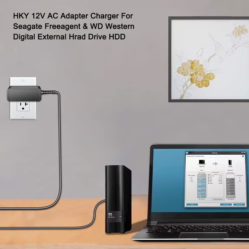 HKY 12V AC Adapter Charger for Seagate Freeagent & WD Western Digital, Seagate Goflex FreeAgent, LaCie, Toshiba Canvio HDD Hard Drive Power Supply Adapter Seagate External Hard Drive Power Cord