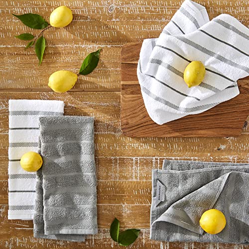 KitchenAid Albany Kitchen Towel 4-Pack Set, Cotton, Grey/White, 16"x26"