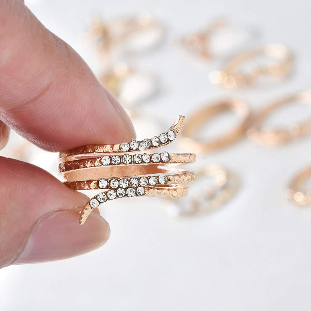 Allbuy Conifor Boho Stackable Rings Women Crystal Kunckle Ring Stacking Rhinestone Joint Mid Finger Rings Set for Women and Girls (A-Gold(17Pcs))