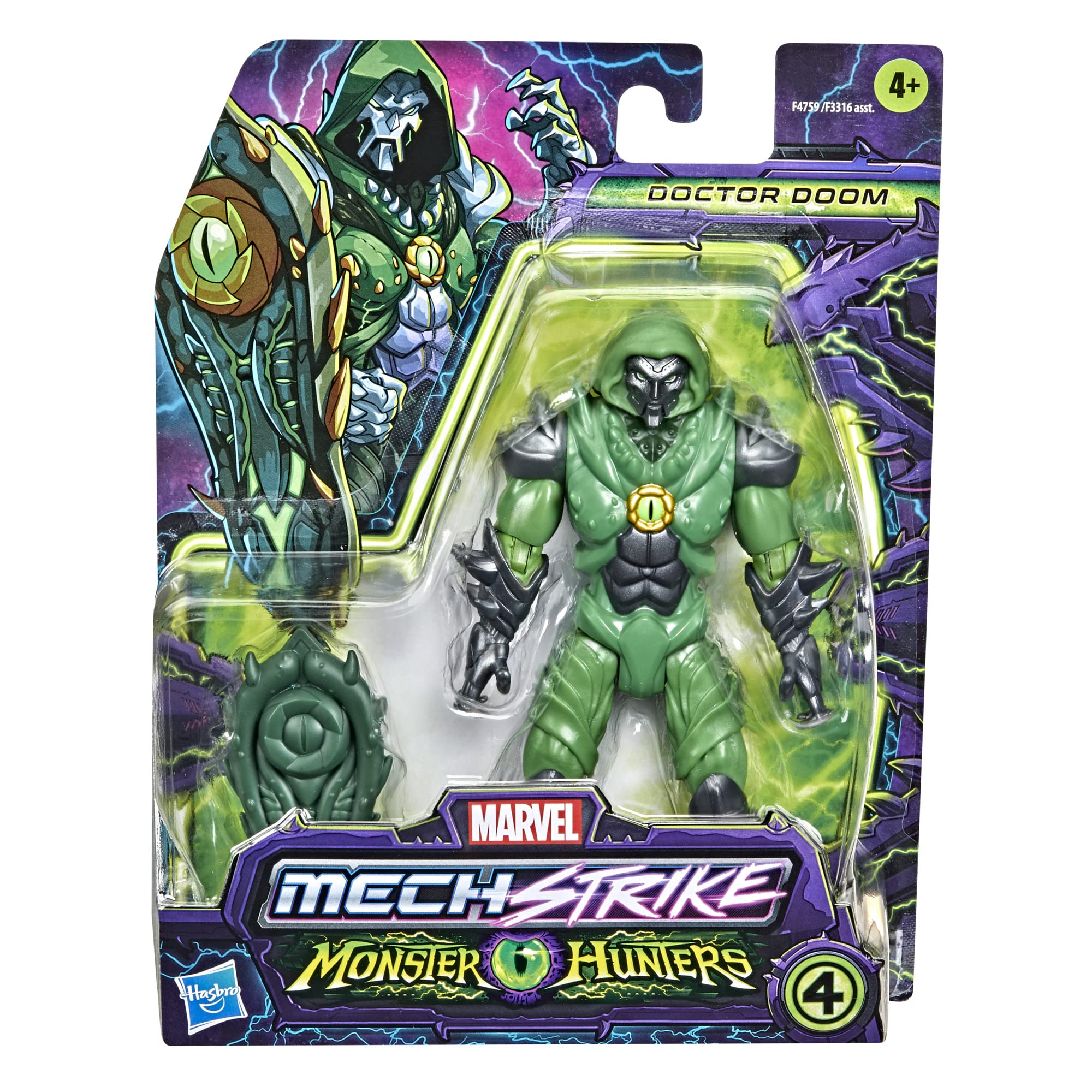 Hasbro Marvel Avengers Mech Strike Monster Hunters Doctor Doom Toy,6-Inch-Scale Action Figure with Accessory,Toys for Kids Ages 4 and Up